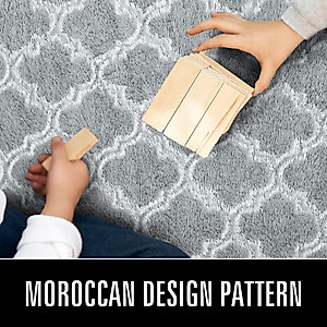 LOCHAS Luxury Shag Area Rug 4x6 Feet Geometric Plush Fluffy Rugs, Extra Soft Carpet Moroccan Rugs for Bedroom Living Room Dorm Kids, High Pile Shaggy Floor Rug Decor, Light Grey/White