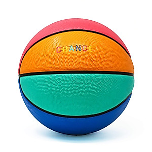 Chance Premium Rubber Outdoor/Indoor Basketball (5 Kids & Youth - 27.5", Juicy - Multi-Color) Standly The Ball Stand