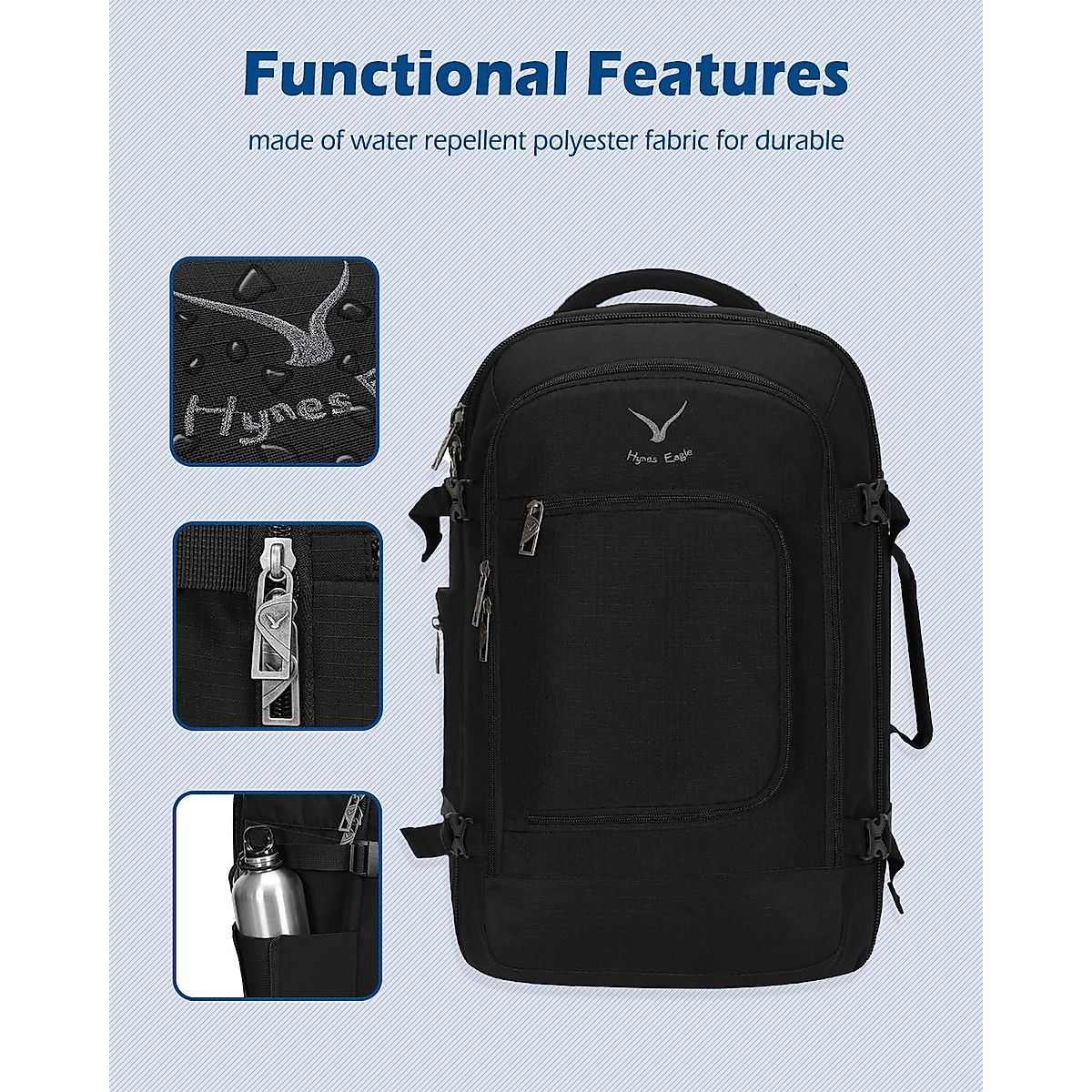 Hynes Eagle Travel Backpack 40L Flight Approved Carry on Backpack Men Large Cabin Weekender Laptop Backpack Women 15.6 inches Grey 2018