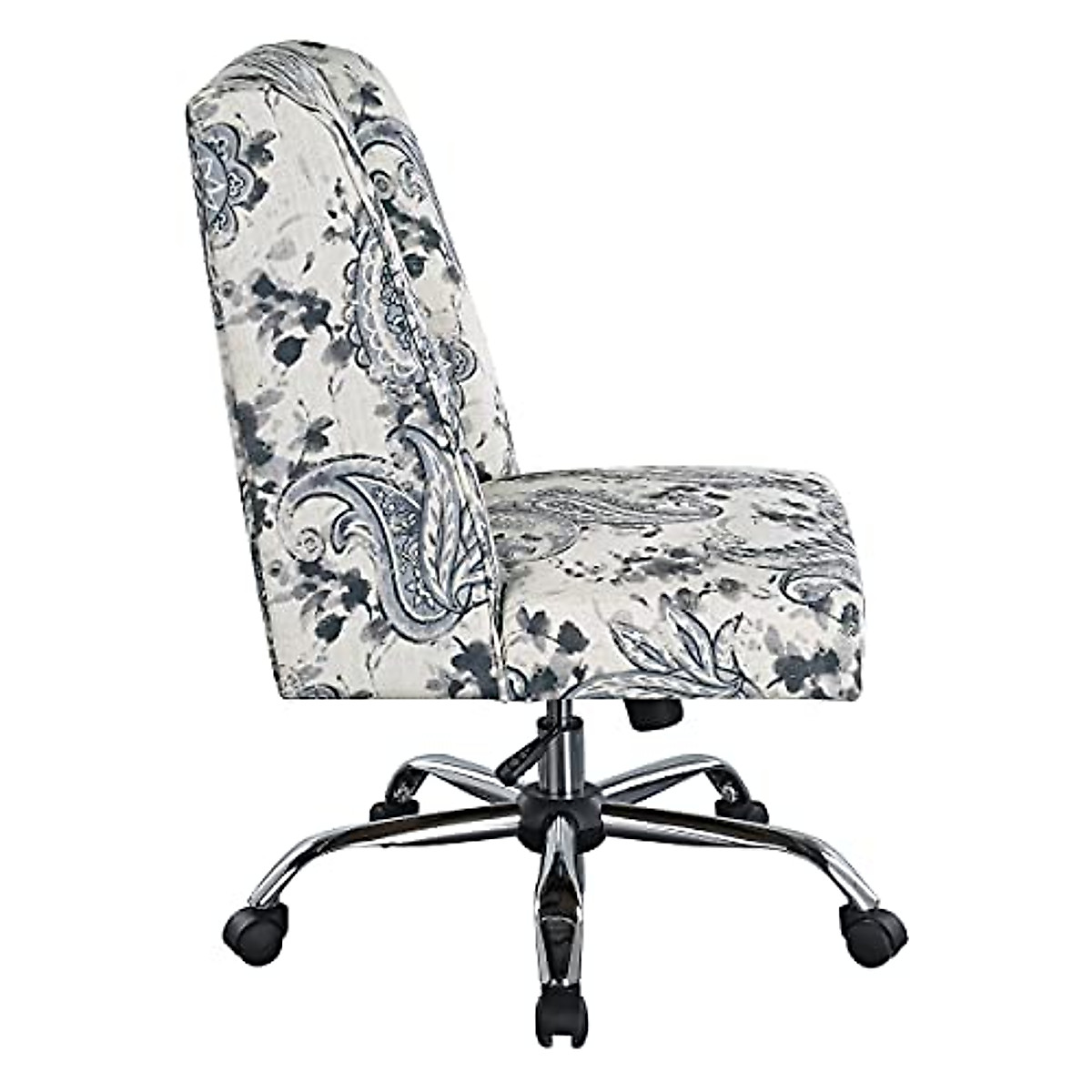 OSP Home Furnishings Westgrove Upholstered Wingback Office Swivel Chair with Pneumatic Seat Adjustment and Chrome Base, Charcoal Paisley