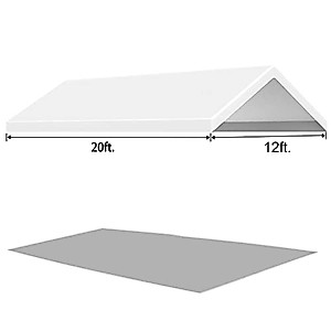 12'x20' Carport Car Replacement Canopy Cover Outdoor for Tent Party Top Garage Shelter Cover with 32 Ball Bungees(Only Cover, Frame Not Included), White