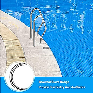 BTZHY Pool Handrails 3-Bends Easy Mount Hand Rail, 304 Stainless Steel Swimming Pool Handrail for Inground Pools Entrances and Garden Backyard Pools