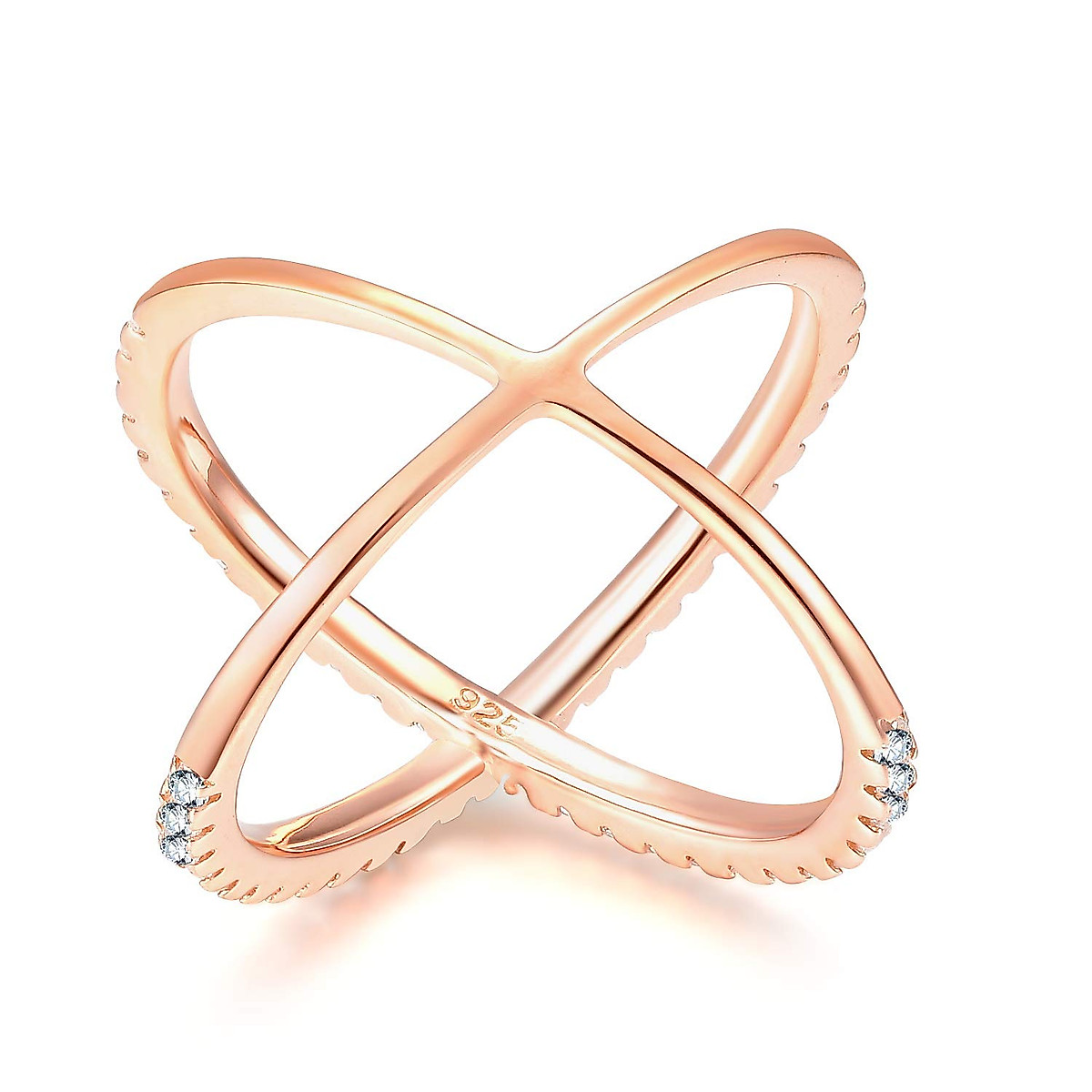 SOMEN TUNGSTEN 925 Sterling Silver Rose Gold Criss Cross Ring Engagement Wedding Band Size 7