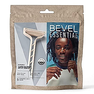 Bevel Essential Disposable Safety Razors for Men, Double Edge Stainless Steel Blade Helps Prevent Nicks and Razor Bumps, Travel Essentials, 5 Count
