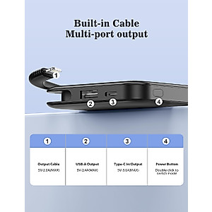 TG90° 10000mah Portable Charger with Built-in Cable, Ultra Slim Power Bank Portable Phone Battery Pack Charger Compatible with iPhone 14/14 Pro/13/13 Pro/12/12 Pro/11/11 Pro/X/XS/SE and More