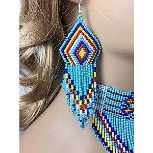 Native Style Seed Beads Beaded Choker Bib Statement Necklace (Blue)