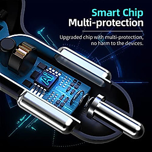 Amiss QC3.0 Car Charger Adapter, 4 Ports USB Car Charger, Fast Charging Electronic Devices with USB Interface, Car Interior Accessories, Compatible with Apple, Android - Black