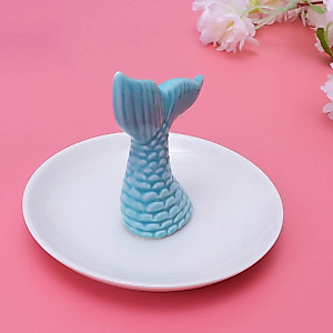 TOPBATHY Mermaid Tail Jewelry Ring Tray Ceramic Jewelry Dish Earring Necklace Rings Organizer Home Decoration Wedding Christmas Birthday Gift