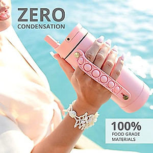 Elemental 14 oz Iconic Pop Fidget Water Bottles, Kids Bottles for School Girls and Boys, Triple Wall Vacuum Insulated Stainless Steel Leak Proof Kid Bottle with Straw Lid - Rose