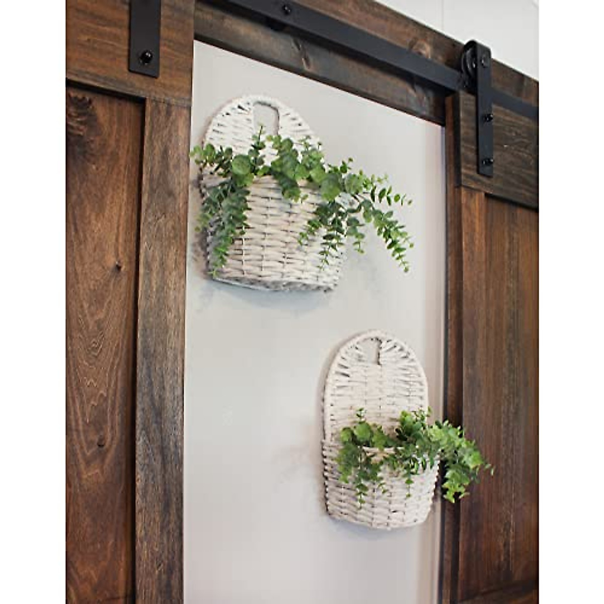 AuldHome Wicker Wall Pocket Baskets (2-Pack, White); Hanging Flower Door Baskets