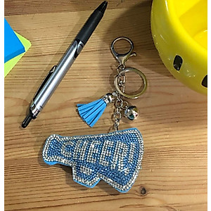 Popfizzy Rhinestone Blue Cheer Keychain for Girls, Bling Backpack Charm for Cheerleaders, Crystal Bag Charm Key Fob