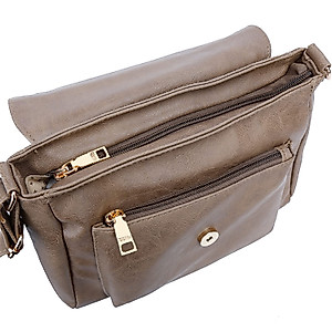 KKXIU Vintage Leather Flap Crossbody Bags for Women and Teen Girls Shoulder Purses (Khaki)