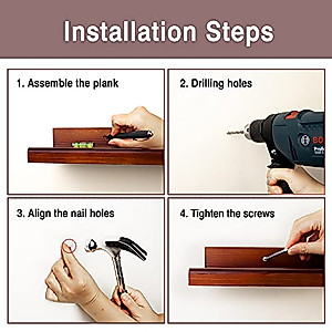 Annecy Floating Shelves Wall Mounted Set of 3, 36 Inch Grey Solid Wood Shelves for Wall, Wall Storage Shelves with Guardrail Design for Bedroom, Bathroom, Kitchen, Office, 3 Different Sizes