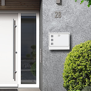 LAND·VOI Locking Mailbox Wall Mounted, Metal Postbox with Three Sets of Mail Box Number Stickers, 4 Keys, 14.4" x 4.5" x 11.2", Large Capacity, Textured White, AMB11W