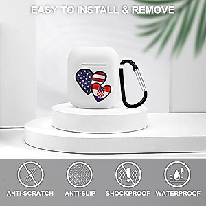 Interlocking Hearts American Croatia Flag Silicone AirPods Case Protective Cover Compatible with AirPods 2 & 1 with Keychain