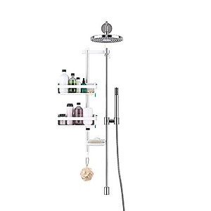 Umbra Flipside Flex Pole Shower Caddy, Adjustable Shower Caddy with Flex Gel-Lock Technology, Works on Rail and Hand-Held Showers, White/Nickel Finish