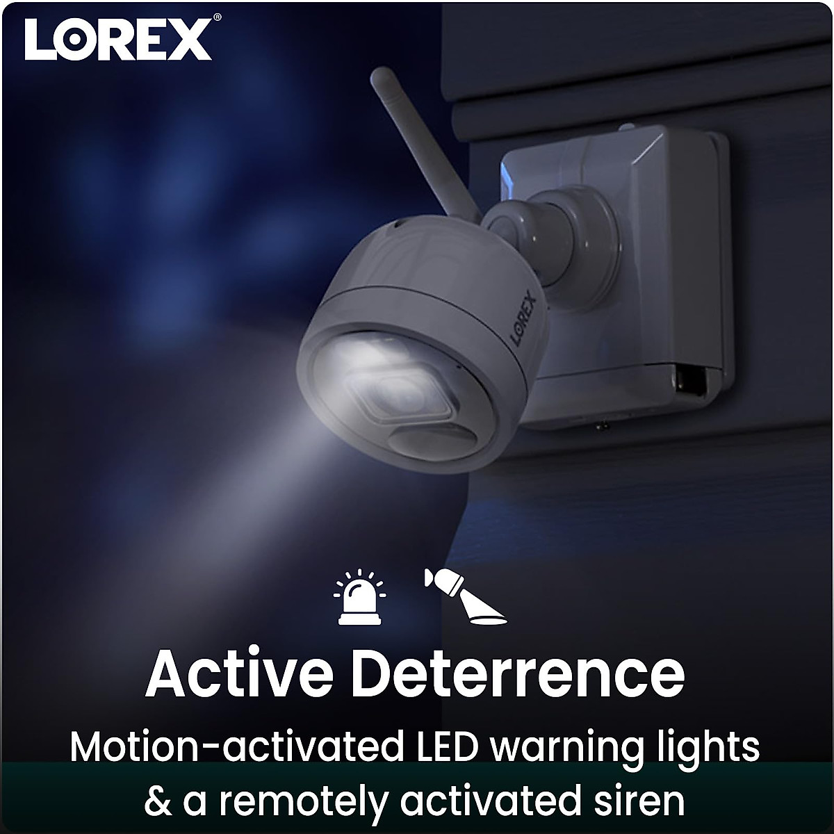 Lorex 2K 8 Channel Wire-Free Security Camera System with 6 Battery-Operated Active Deterrence and Person Detection Indoor/Outdoor Cameras (1TB)