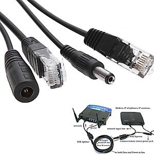 HUACAM Passive POE Injector and POE Splitter Kit with 5.5 x 2.1 mm DC Male and Female Power Adapter Connector POE Separator for RJ45 Power Over Ethernet (1 Pair)