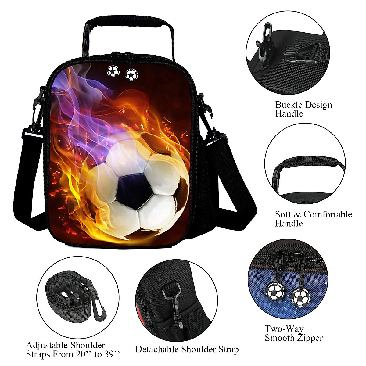 7-mi Kids Football Printed Lunch Box Bag, 5L Capacity, Stylish Design, Made-to-Last Zipper, Cushioned Carrying Strap, Easy to Clean