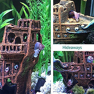 Ulifery Aquarium Shipwreck Sunken Pirate Ship, Fish Tank Decorations Battleship War Boat for Betta Extra Large XL for 55-75 Gallon Tank