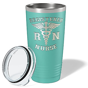 RN Registered Nurse Gift, Nursing School on Seafoam 20 oz Stainless Steel Tumbler with Lid - Insulated Cup - Travel Mug