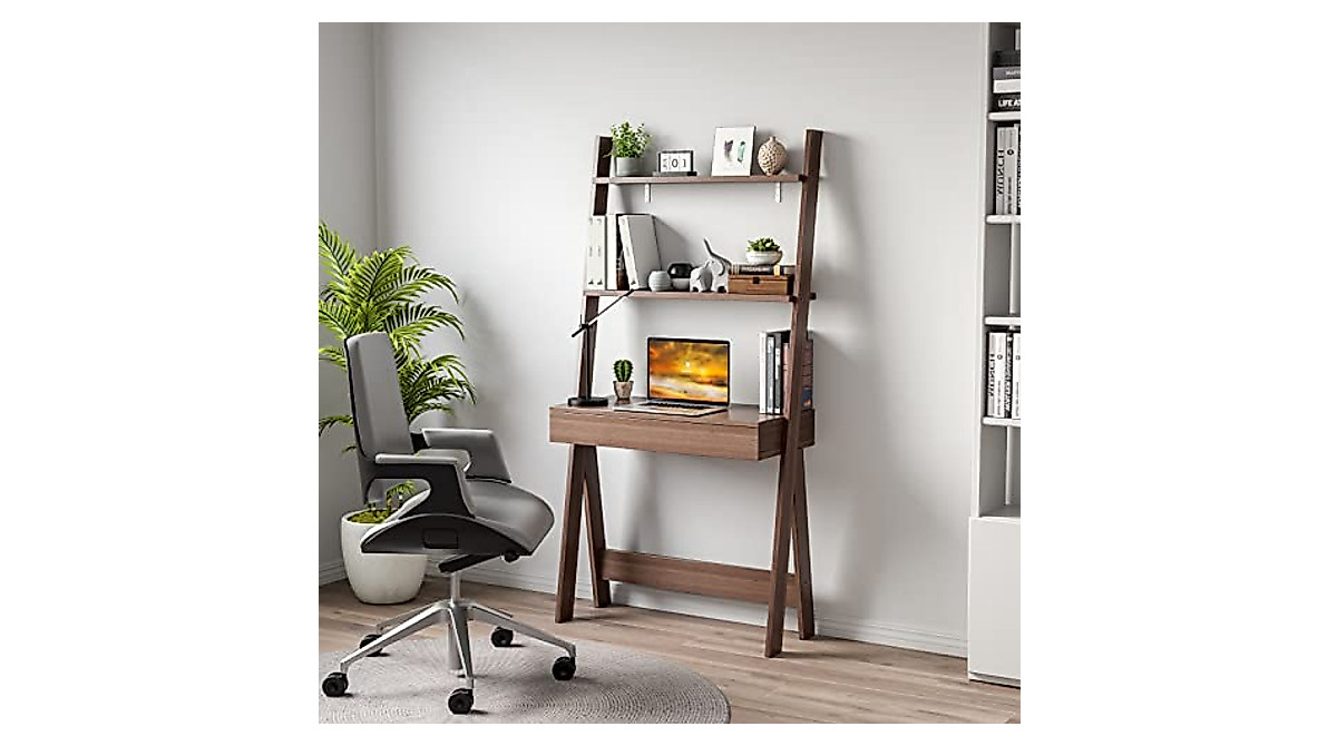 Tangkula Ladder Desk: Stylish & Compact 2-Tier Shelf