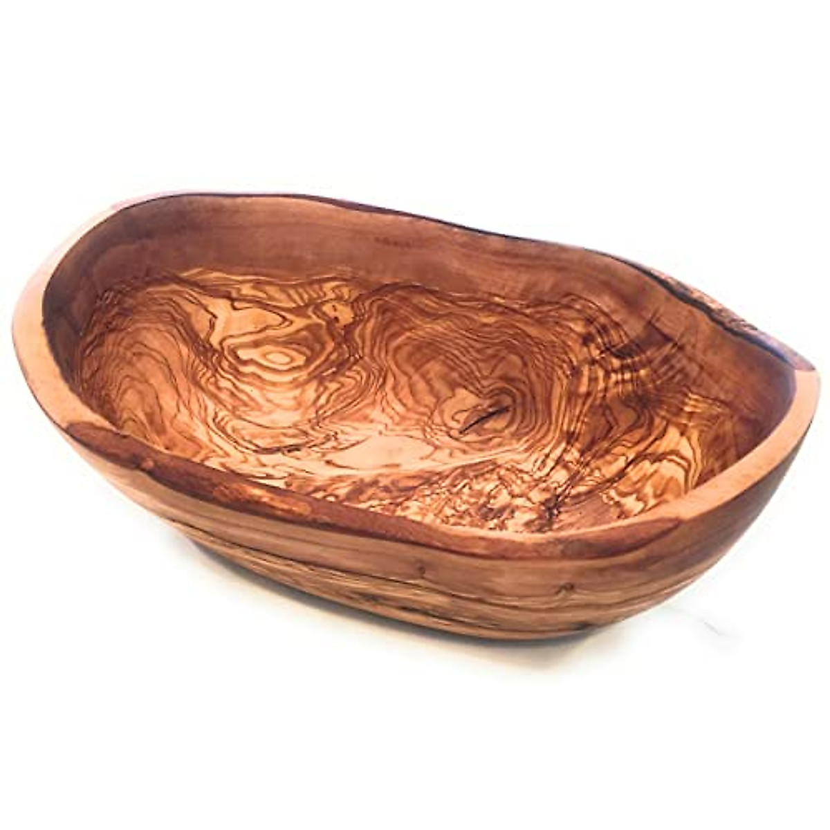 Orchard Hardwoods 10" Rustic Oval Artisan Olive Wood Dough Bowl Bread Basket Boat Shaped - Live bark edge. Natural Server for Fruit, Salads, Chips, Popcorn. In Lg 10" or XL 12". (Large 10x5-6x4)