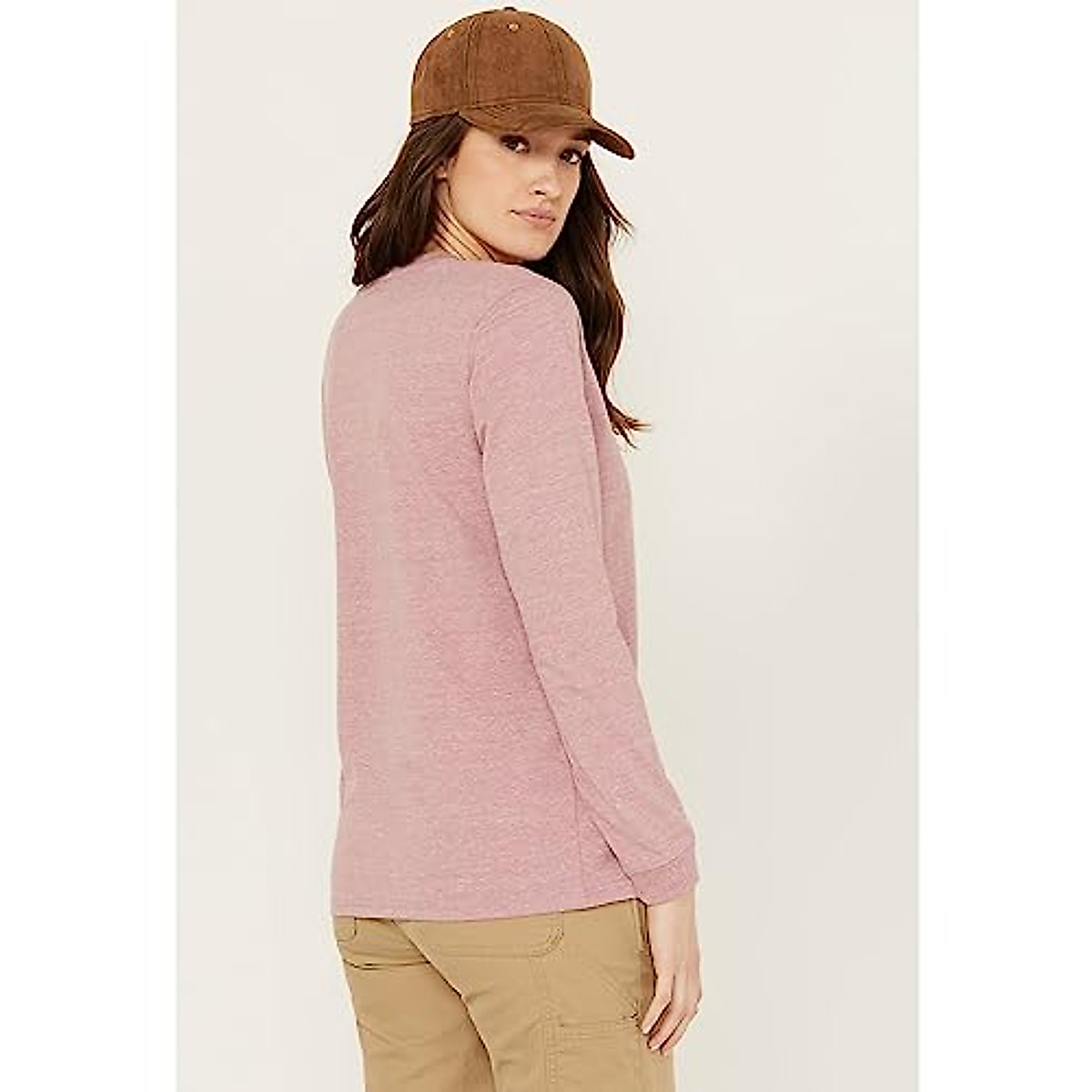 Carhartt Women's Loose Fit Heavyweight Long Logo Sleeve Graphic T-Shirt, Foxglove Snow Heather, X-Large