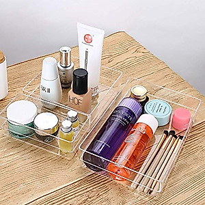 Puricon [10 Pcs] Desk Drawer Organizers, Plastic Clear Organizing Bins, Bathroom Organizers Storage Container Vanity Tray for Makeup Dresser Toilet Kitchen Office