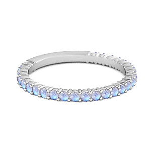 MOONEYE Prong Set 2MM Round Shape Moonstone Gemstone 925 Sterling Silver Eternity Stackable Women Ring (Silver, 8)
