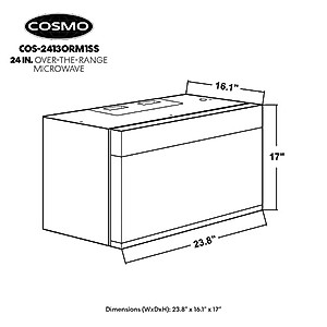 COSMO COS-2413ORM1SS Over the Range Microwave Oven with Vent Fan, 1.34 cu. ft. Capacity, 1000W, 24 inch, Black / Stainless Steel