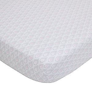 Dwell Studio Beautiful Boheme Peacock/Feathers Cotton Super Soft Fitted Crib Sheet, Pink/Gray/White