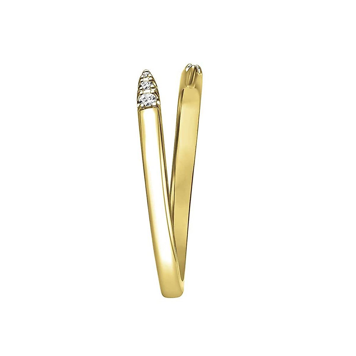 Bypass Ring for Women with Offset Diamond Pointed Tips in 18k Yellow Gold Vermeil 1/20ct (I-J Color, I3 Clarity), Size 5, by Keepsake