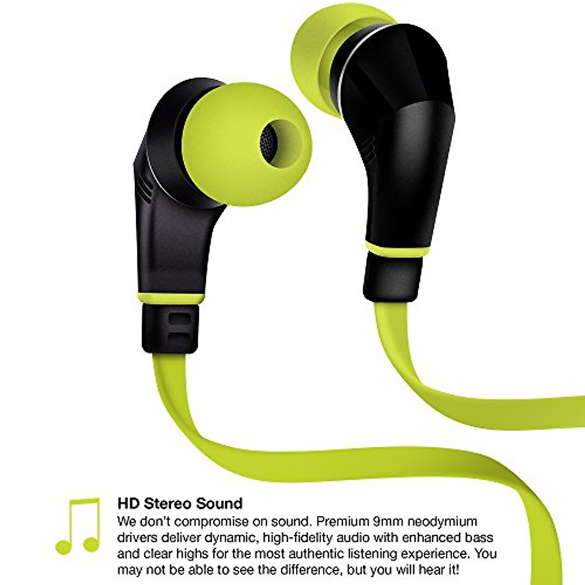 Naztech NX80w Bluetooth Wireless Earphones with Mic Compatible with iPhone 14/13/12/Pro/Pro Max, Galaxy S23/S22/S21, Tablets & More [Lime/Black] 13898