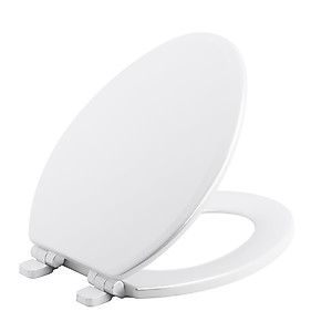 KOHLER 20454-0 Ridgewood Quiet-Close Elongated Toilet Seat, Compression-Molded Wood Toilet Seat, Soft Close Toilet Seat, White