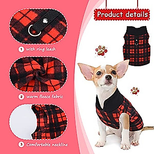 Dog Clothes for Small Dogs Winter Puppy Sweater Cold Weather Dog Coat Fleece Warm Pet Shirt with D-Ring Plaid Doggy Jacket Vest Cute Cats Outfits Apparel (XX-Small, Black+Grey)