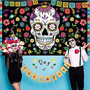 Day of The Dead Backdrop for Mexican Fiesta Sugar Skull Flowers Background Dia DE Los Muertos Birthday Halloween Party Supplies Fiesta Banner Party Decoration Photo Booth Studio (Skull)