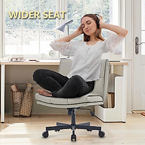 TOPDRGN Criss Cross Legged Office Desk Chair, Wide Seat Armless Swivel Chair with Wheels Modern PU Leather Task Chair Height Adjustable Rolling Chair Computer Vanity Chair for Home, Make Up (Gray)