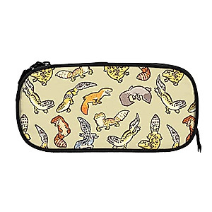 Gesey-R4T Cartoon Cute Leopard Gecko Pattern Pen Pencil Case Bag Big Capacity Multifunction Storage Pouch Organizer with Black One Size