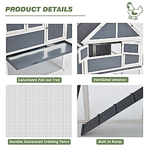 AECOJOY 84” Large Chicken Coop, Outdoor Wooden Hen House Poultry Cage for 8-10 Chickens Walk in Chicken House with Run