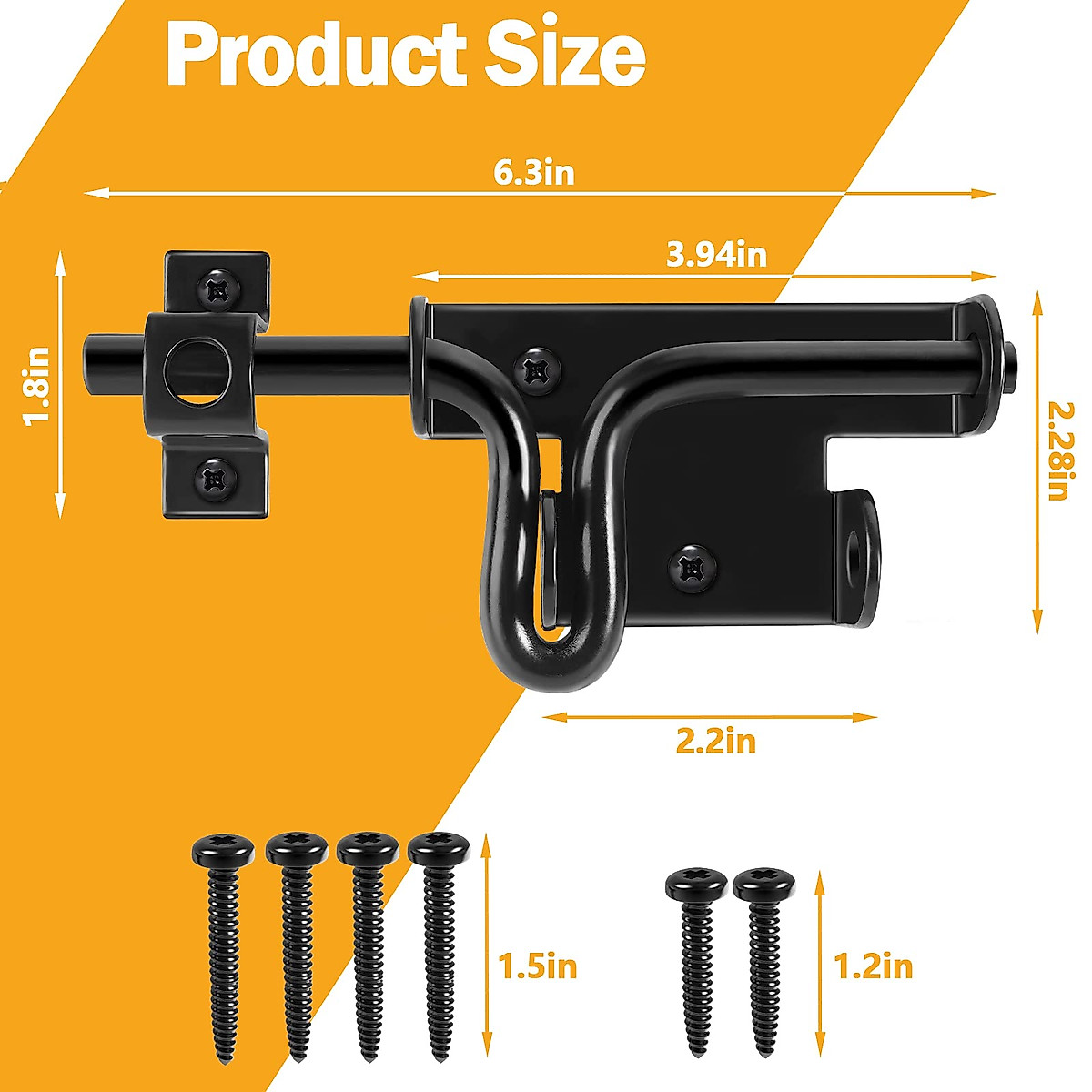 Door Lock Bolt Gate Latch - Heavy Duty Fence Slide Latches Outdoor Doors Latches Hardware Vinyl Gates Locks Black Barrel Bolt Locking Sliding Bolt Latch Padlock Hole for Wooden Fence Yard Shed Barn
