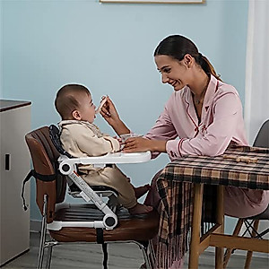 Pamo Babe Booster Seat for Dining Table, Travel Lightweight Folding 2-in-1 Feeding Seat for Baby, Adjustable Tray and Adjustable Hight (Black)