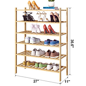 FILWH Bamboo Shoe Rack Stackable Shoe Shelf Storage Organizer for Unit Entryway Hallway and Closet Sturdy Freestanding Shoe Shelf(6 Tier Natural)