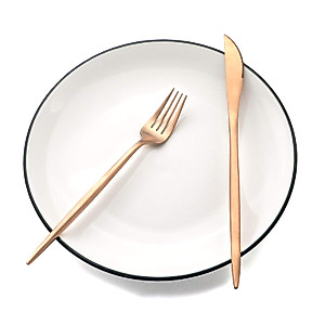 Gugrida Copper Gold Flatware, Royal 20 Pieces Luxury Matte Finish 18/10 Stainless Steel Tableware Sets for 4 Including Forks Spoons Knives, Camping Silverware Travel Utensils Set Cutlery (Rose Gold)