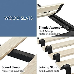 Yaheetech 37 Inch Solid Pine Wood Platform Bed Frame with Headboard Solid Wood & Steel Construction No Box Spring Needed Wood Slat Support Easy Assembly Chestnut Brown Queen