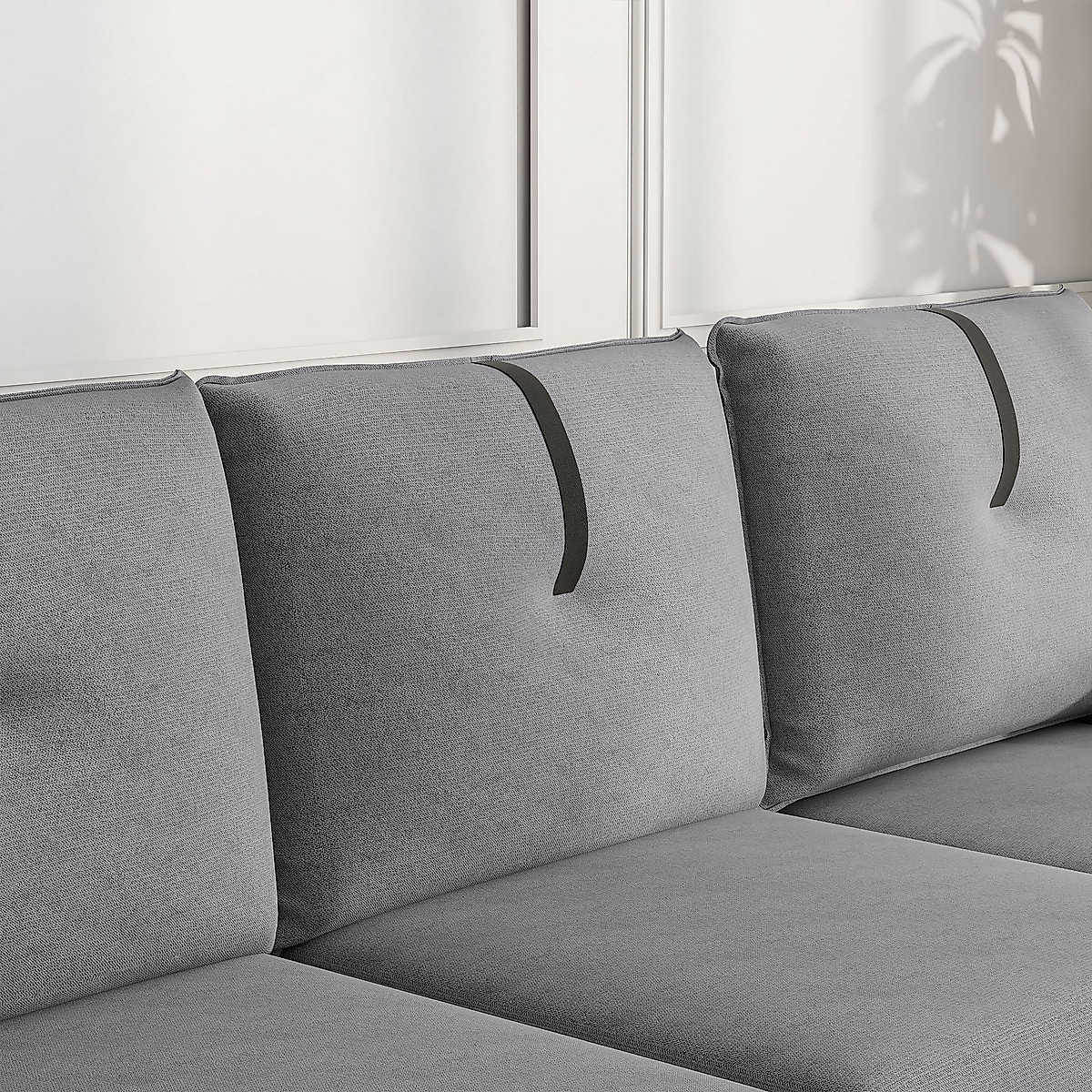 Tornama 80" L Shaped Sectional Sofas 3 Seater Couch with Reversible Ottoman Modern Linen Fabric Small Sectional Couch for Living Room, Apartment, Small Space, Light Grey