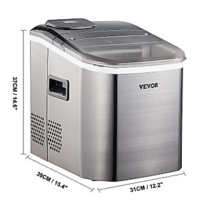 VEVOR Countertop Ice Maker, 40LBS/24H, Stainless Steel Crystal Clear Cube, Portable Ice Making Machine with LCD Display Control Panel and Ice Scoop for Home Bars Parties Commercial Use