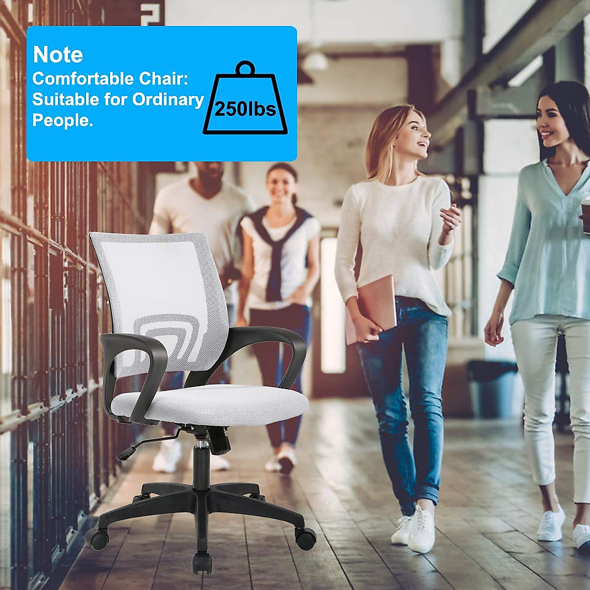 Home Office Chair Ergonomic Desk Chair Mesh Computer Chair with Lumbar Support Armrest Executive Rolling Swivel Adjustable Mid Back Task Chair for Women Adults (White)