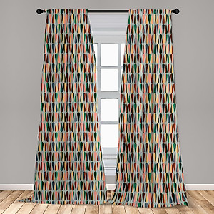 Ambesonne Mid Century Window Curtains, Simple 2 Colored Drop Shapes Abstract Symmetrical Grid Greyscale Background, Lightweight Decor 2-Panel Set with Rod Pocket, Pair of - 28" x 84", Teal Pink