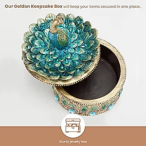 Bits and Pieces - Peacock Keepsake Box - Peacock Art - Golden Jewelry Box